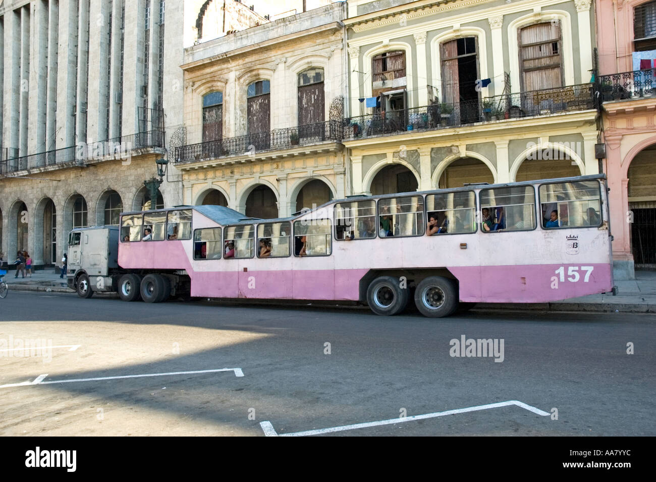 El Camello, a split-level bus pulled by a semi-truck, and resembling a ...
