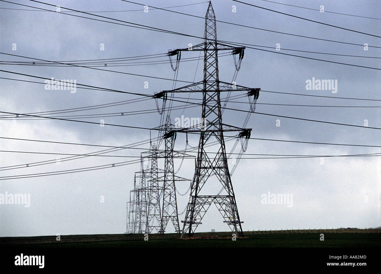 High voltage electricity cables and pylons crossing the Yorkshire ...