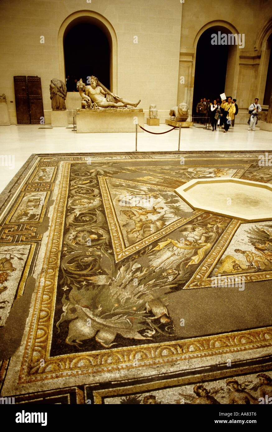 Paris Louvre Museum gallery with Roman mosaic floor Stock Photo - Alamy