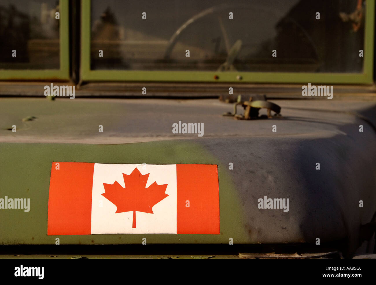 Canadian flag on front of military vehicle at Moose Jaw Armories in ...