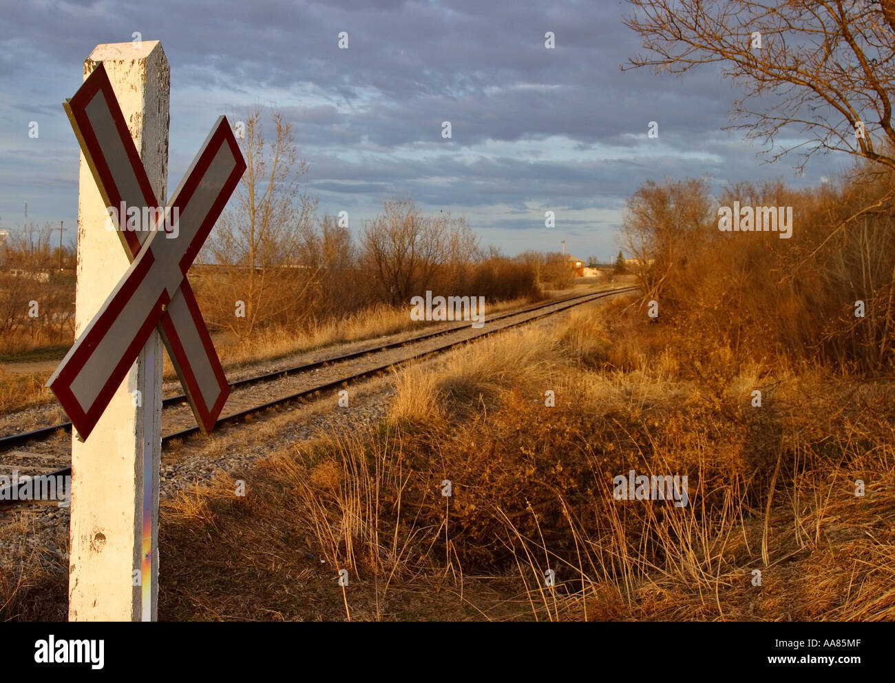 Railroad crossing sign and tracks in scenic Saskatchewan Canada Stock ...