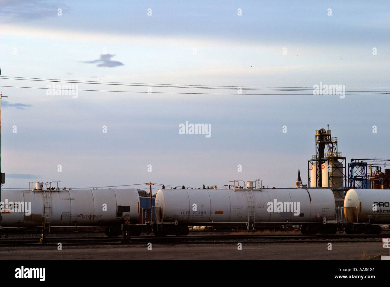 Chemical railcars in Moose Jaw railroad yard in scenic Saskatchewan ...