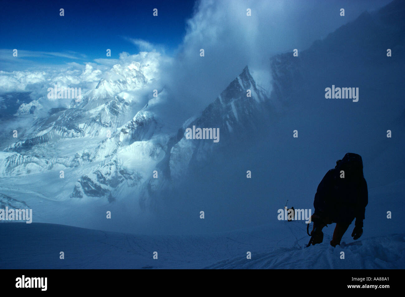 Late afternoon High altitude ascent on the east face of Mount Everest ...