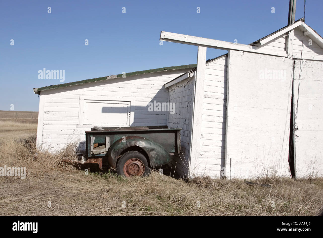 Old trailer made from truck box in scenic Saskatchewan Canada Stock ...