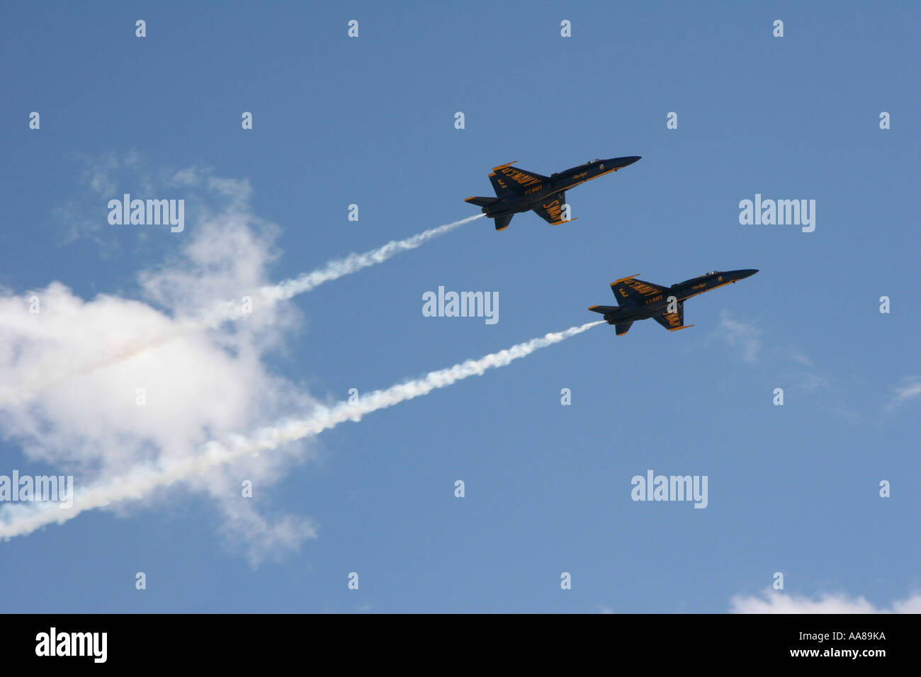 U.S. Navy Blue Angels Solo Pilots in section abreast formation Stock ...