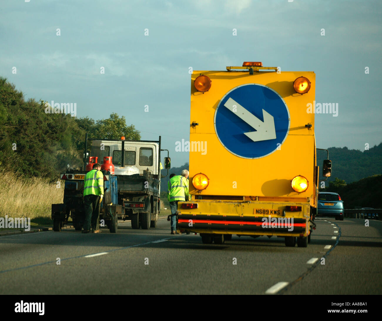 LANE CLOSURE AND ROADWORKS ON MOTORWAY ENGLAND BRITAIN UNITED KINGDOM ...