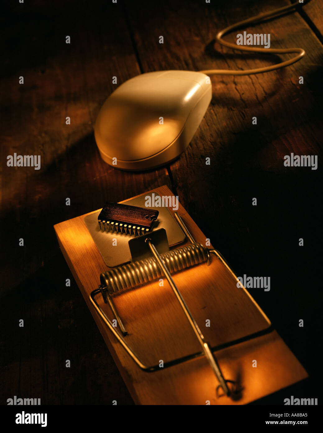 COMPUTER MOUSE AND MOUSE TRAP WITH MICROCHIP AS BAIT Stock Photo - Alamy