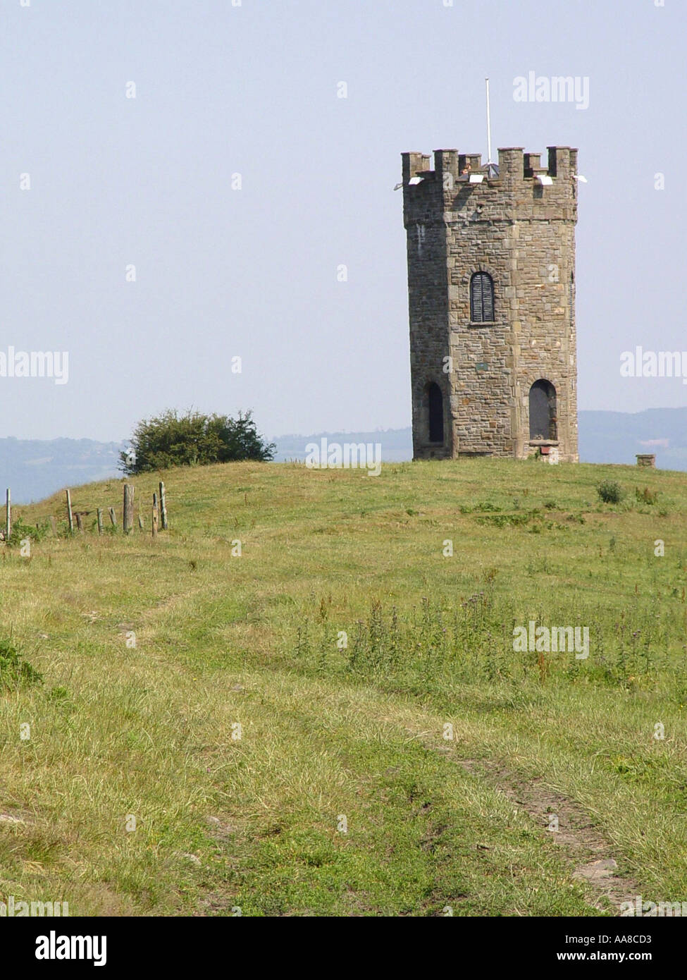 Historical Folly Tower overlooking rural Monmouthshire and the town of ...