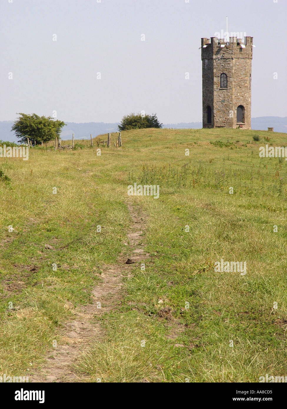 Historical Folly Tower overlooking rural Monmouthshire and the town of ...