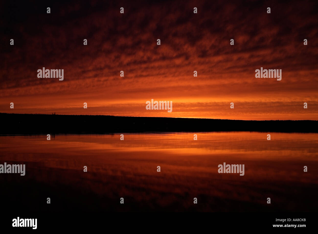 Orange sunset reflecting on the water Stock Photo - Alamy