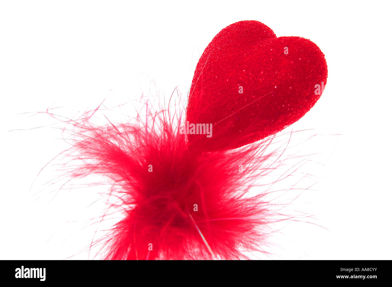 bright red felt heart and feather Stock Photo - Alamy