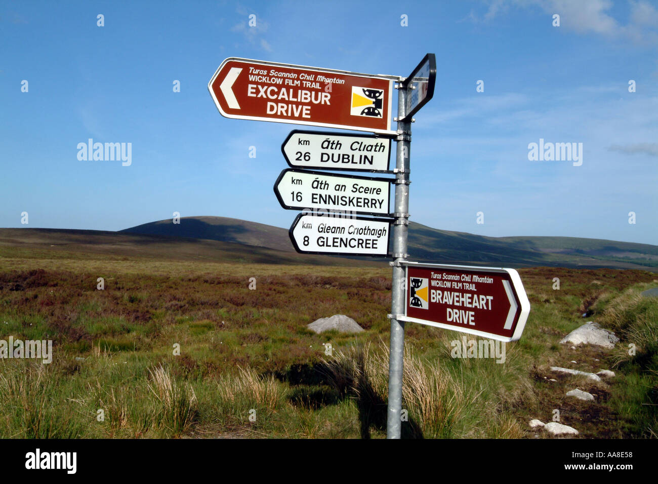 Road Sign in Wickow Mountains region of Southern Ireland EU Europe ...