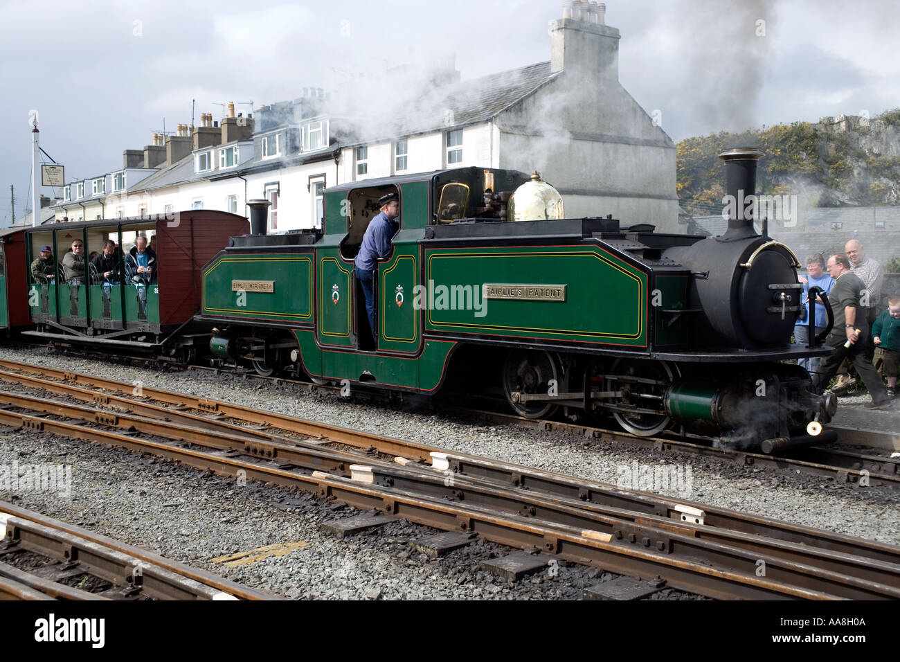 Narrow gauge steam train called the Earl of Merioneth at Porthmadog ...