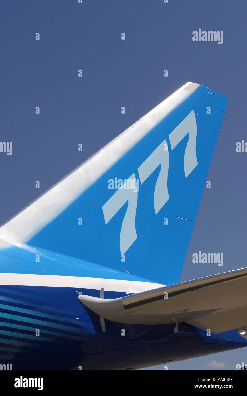 Boeing 777 long range longhaul commercial passenger airliner tail with ...