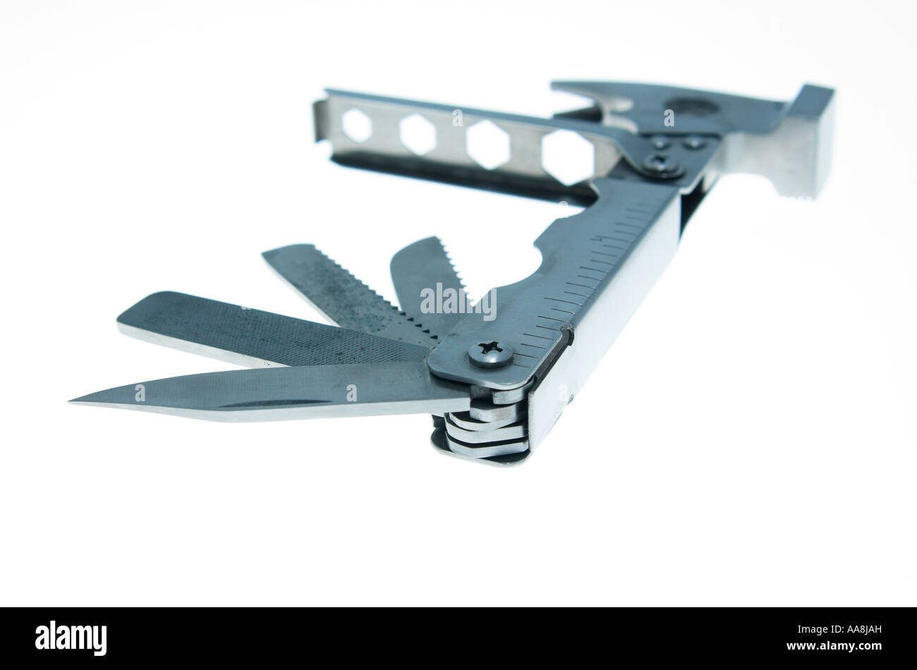 Multi tool instrument opened with blades and tools displayed Stock ...