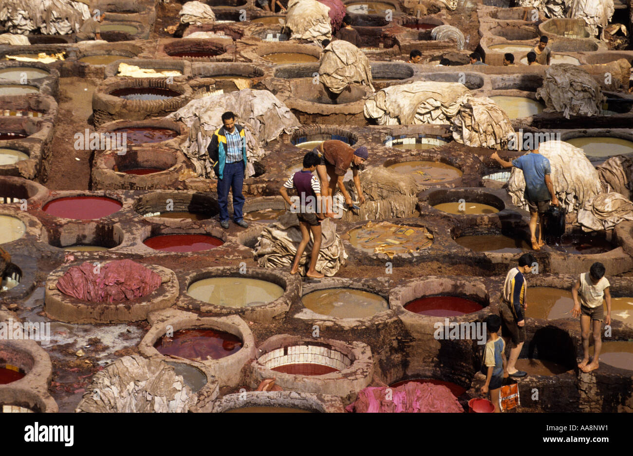 Leather Tanning Vats Medina de Fes Morocco Stock Photo - Alamy