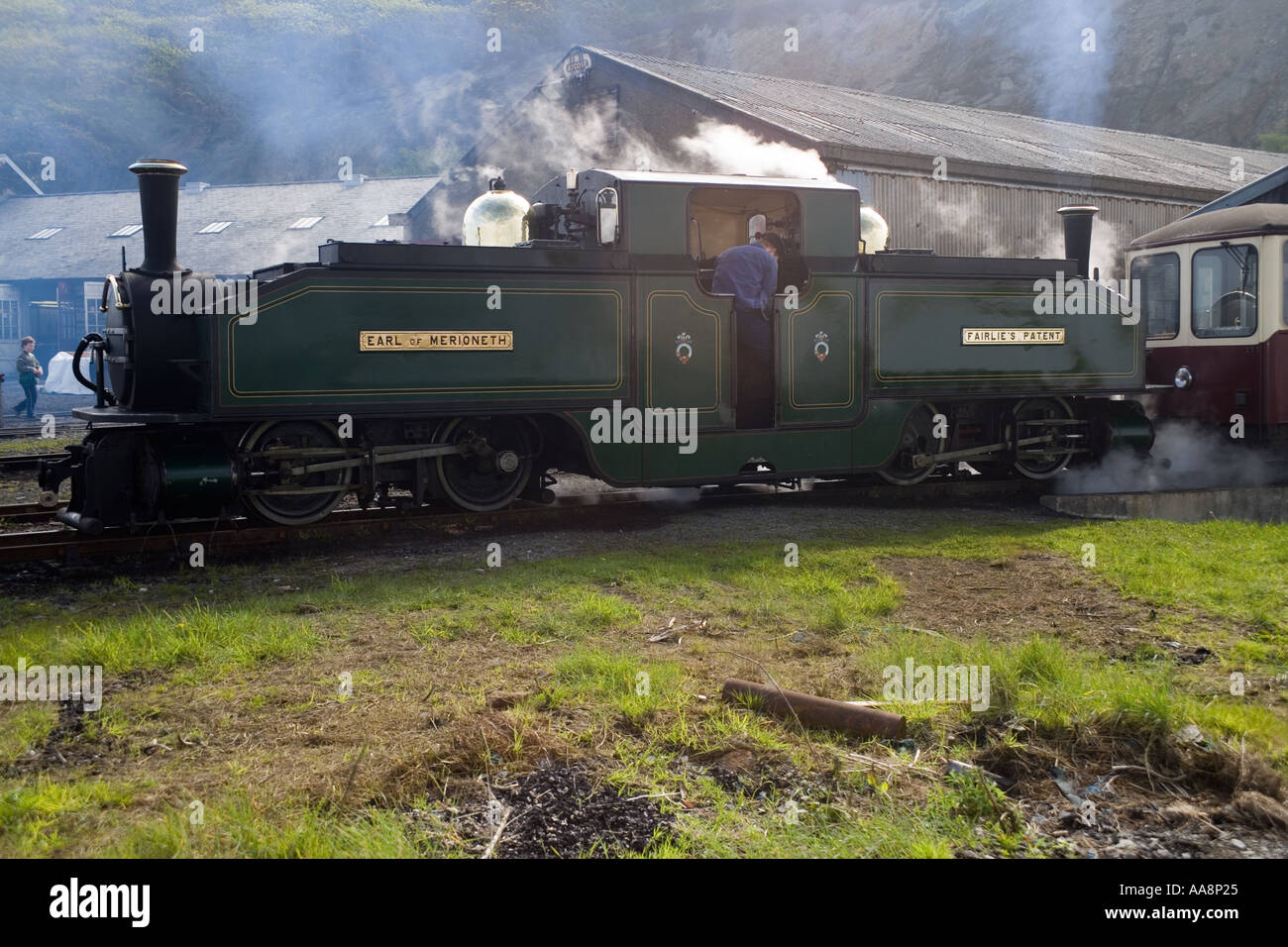 Narrow gauge steam train called The Earl of Merioneth at Boston Lodge ...