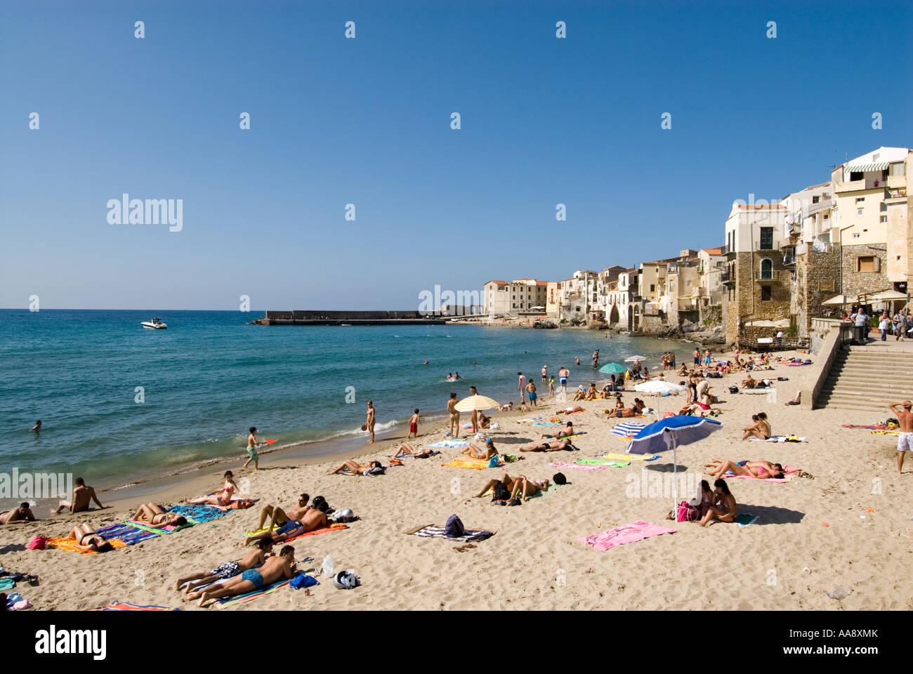 Beach at Cefalu, Sicily, Italy Stock Photo - Alamy