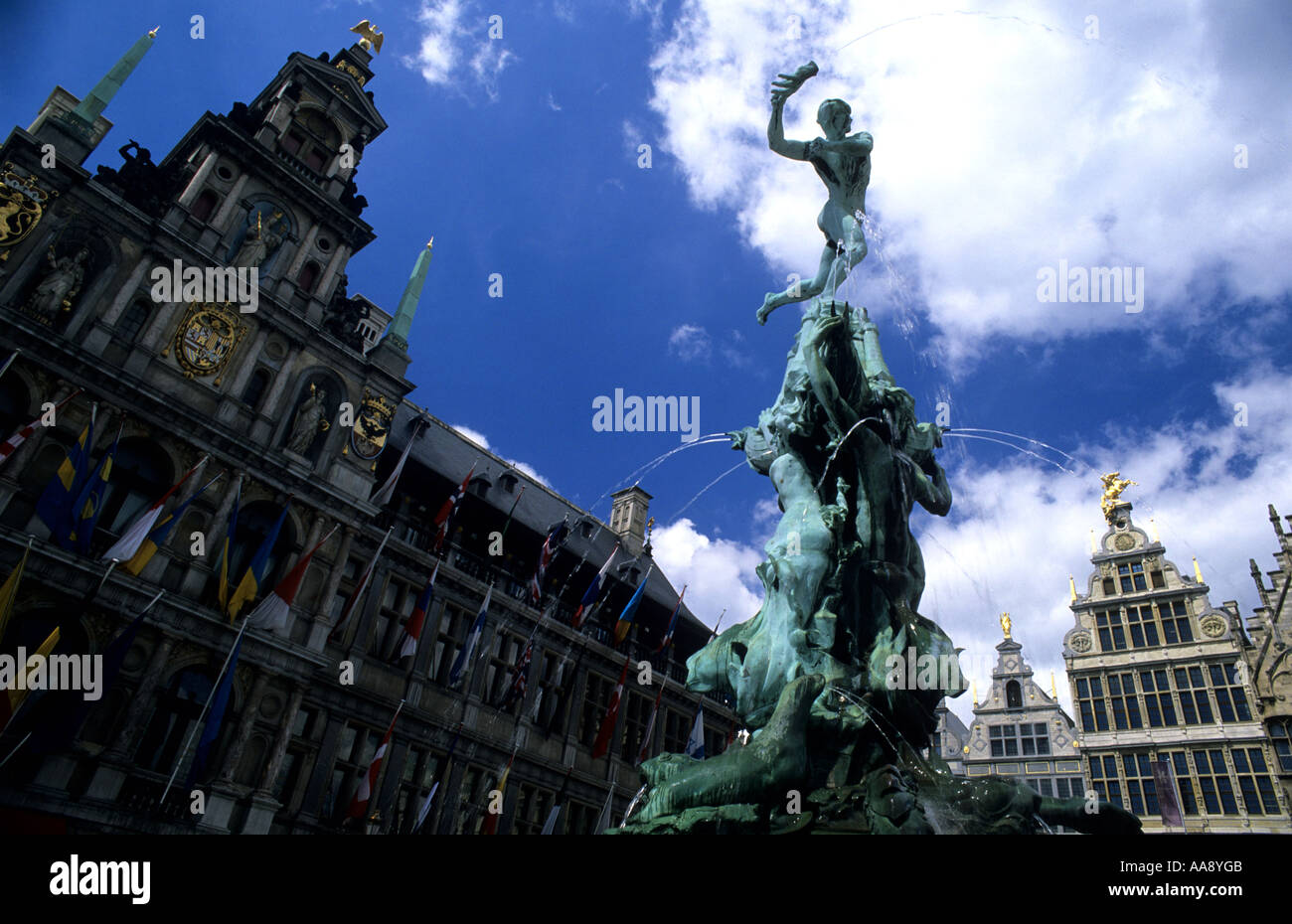 The Brabo Statue on the Groote Market in Antwerp Flanders Belgium Stock ...