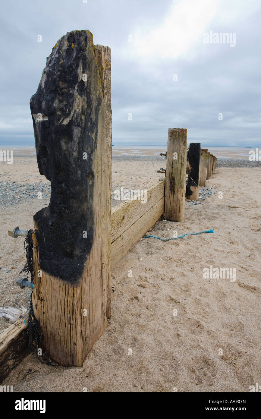 Erosion defenses groyne Rossall Point Fleetwood Lancashire England ...