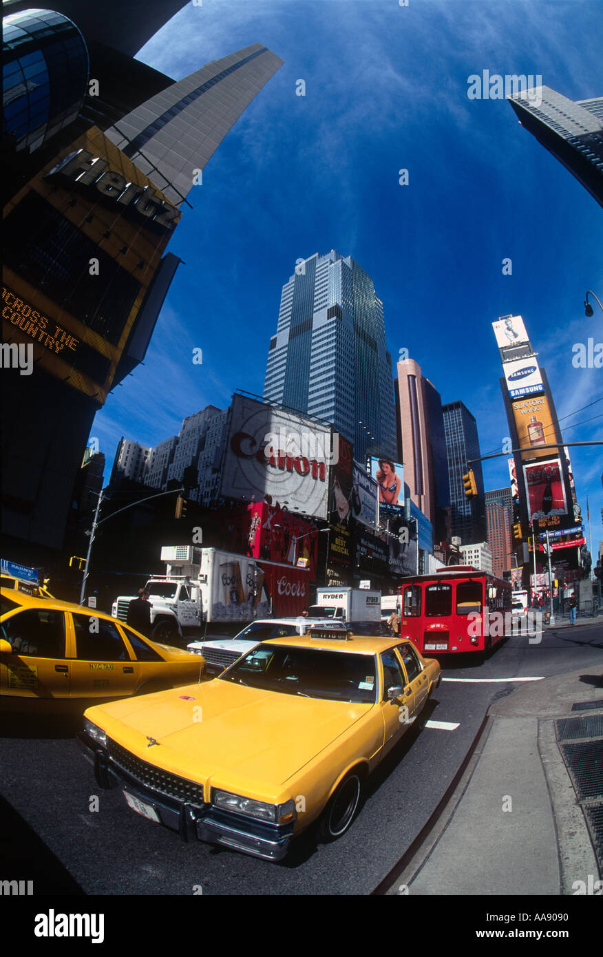 Yellow Taxi Cab Times Square Manhattan New York City USA vertical view ...
