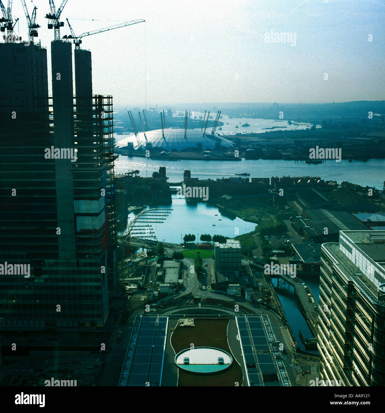 A view from 1 Canada Square, Canary Wharf looking east across the River ...