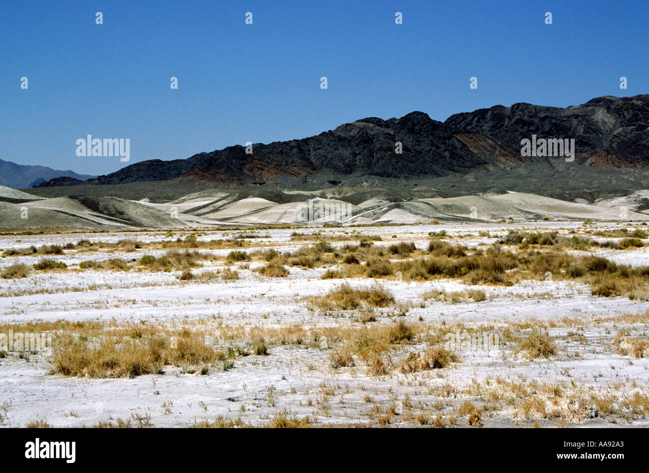 Salt deposits in the desert on the road to Death Valley California USA ...