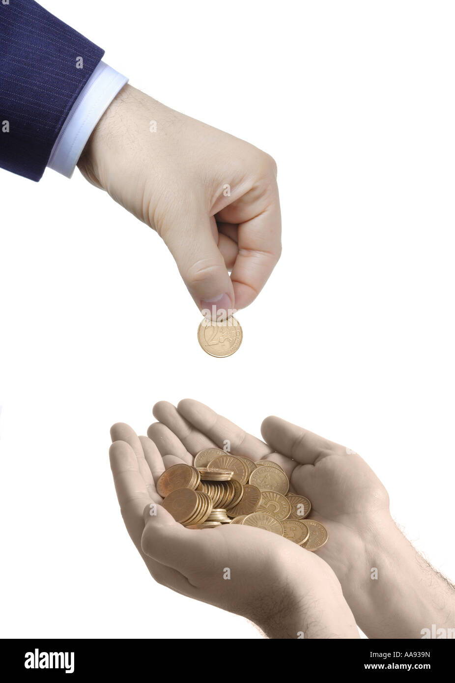 Euro coin on hands hi-res stock photography and images - Alamy