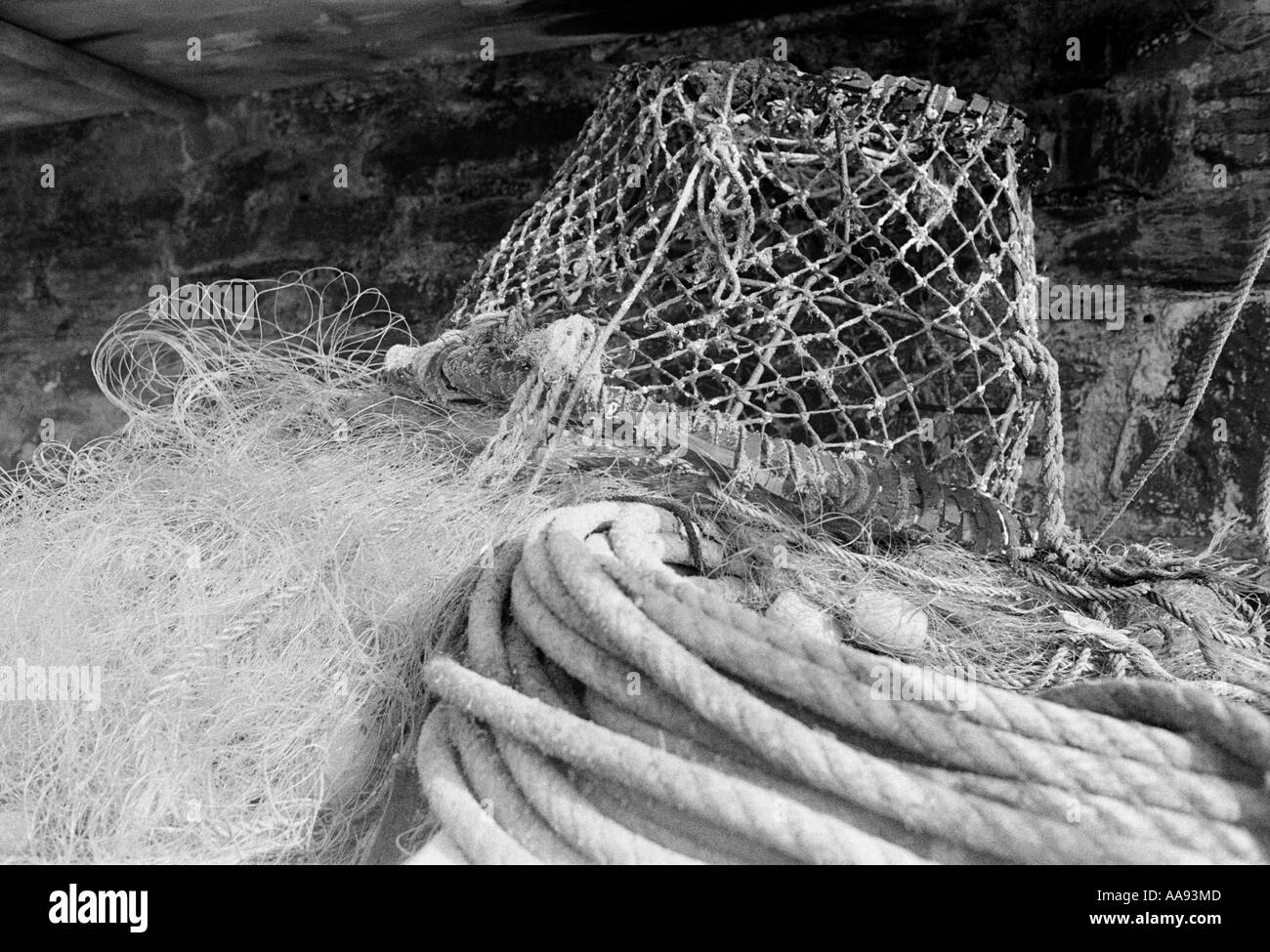 Fishermen s lobster pots ropes and nets on Mevagissey harbourside in ...