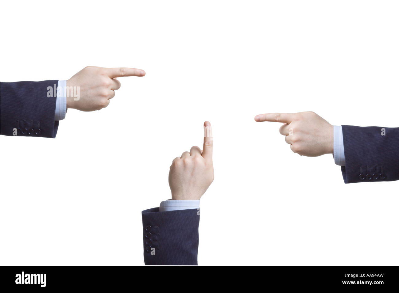 Three people pointing on different site Stock Photo - Alamy