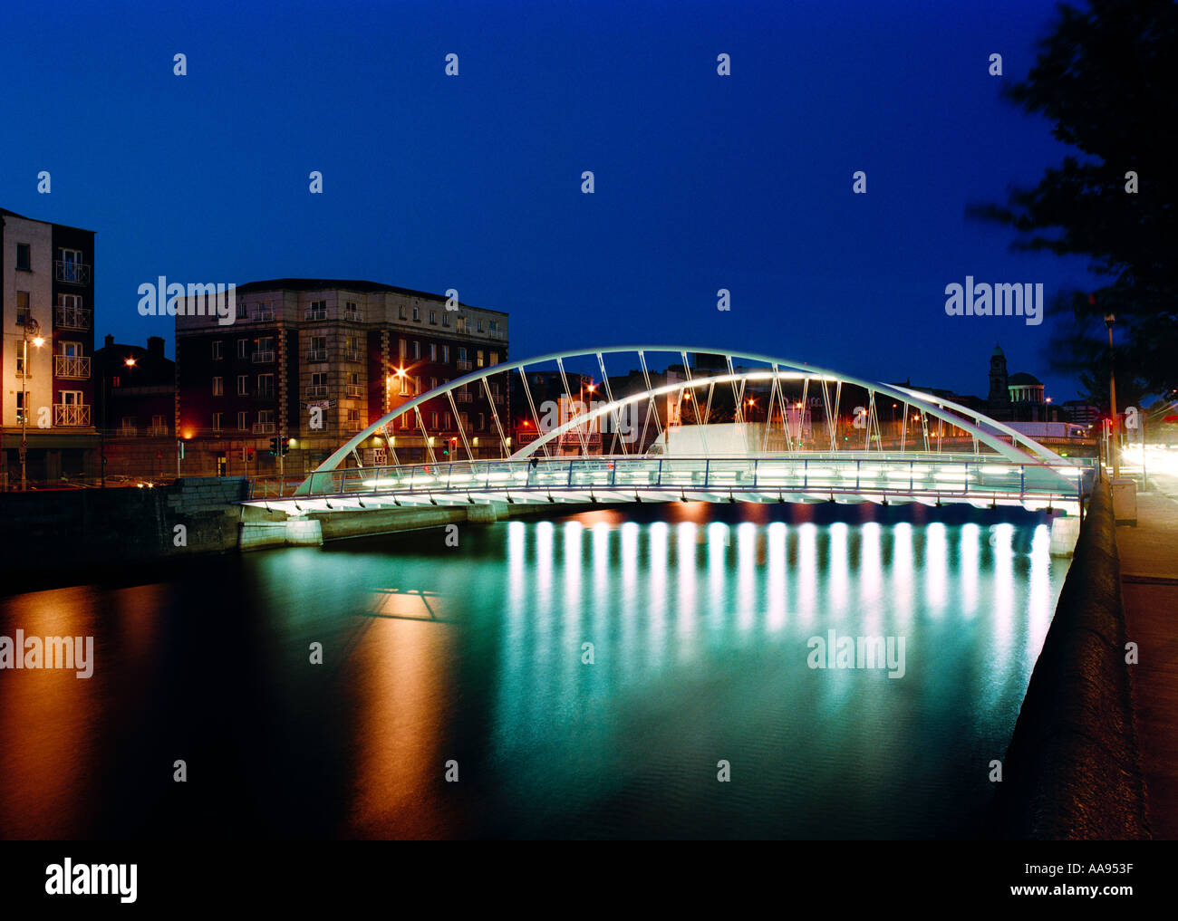 The James Joyce bridge over the river Liffey in Dublin, Ireland ...