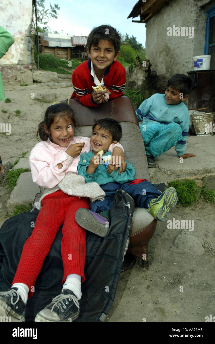 ROMA CHILDREN ON A ROMA GYPSY SITE NEAR KOSICE SLOVAKIA IN 2004 Stock ...