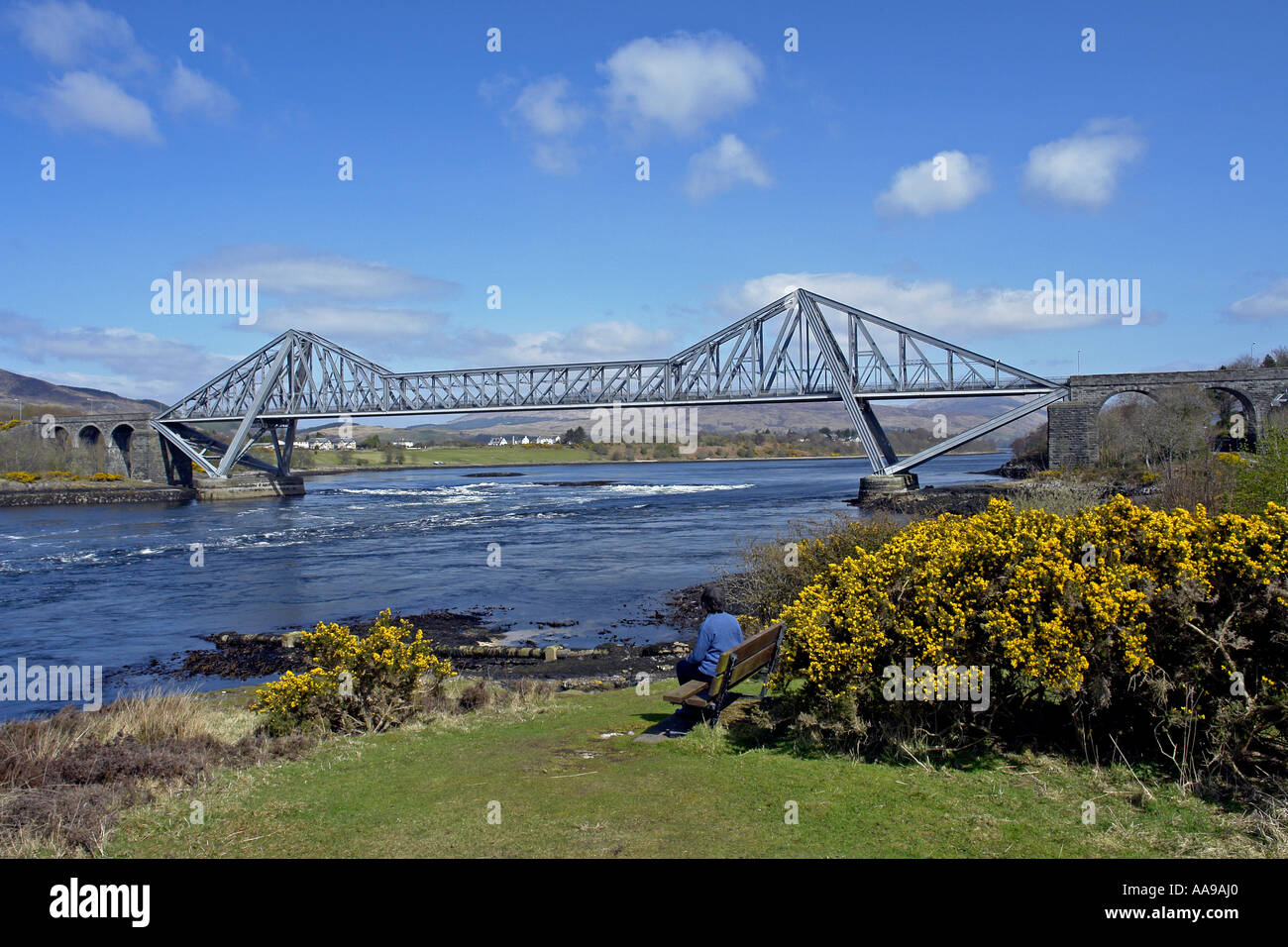Connel Bridge at Falls of Lora Loch Etive near Oban in western Scotland ...