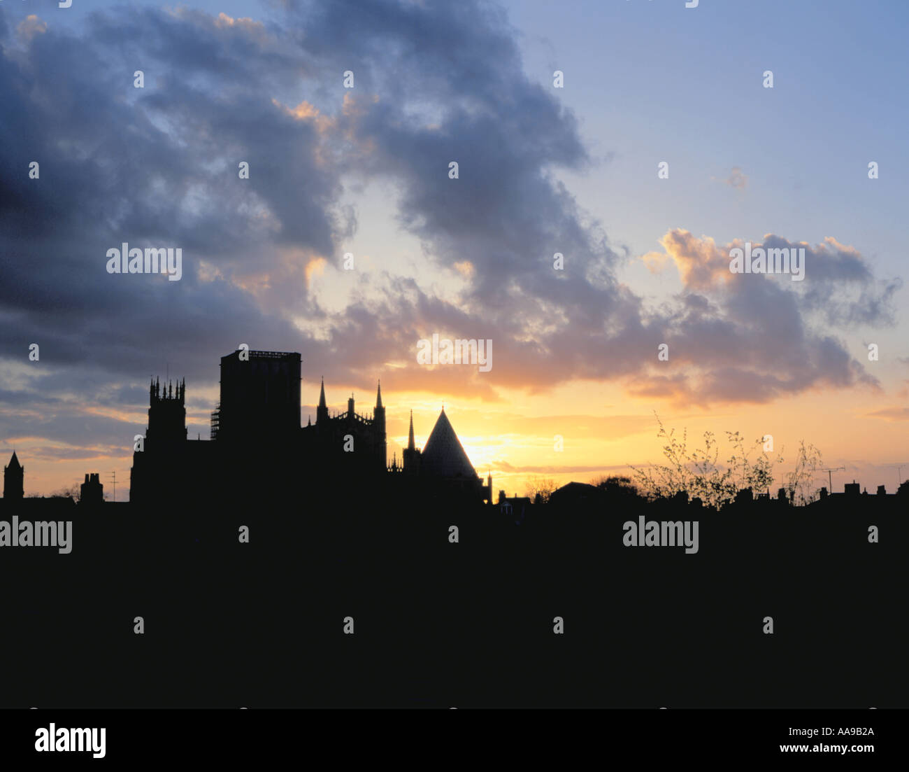 Dramatic sunset behind historic York Minster seen from City Walls, City ...