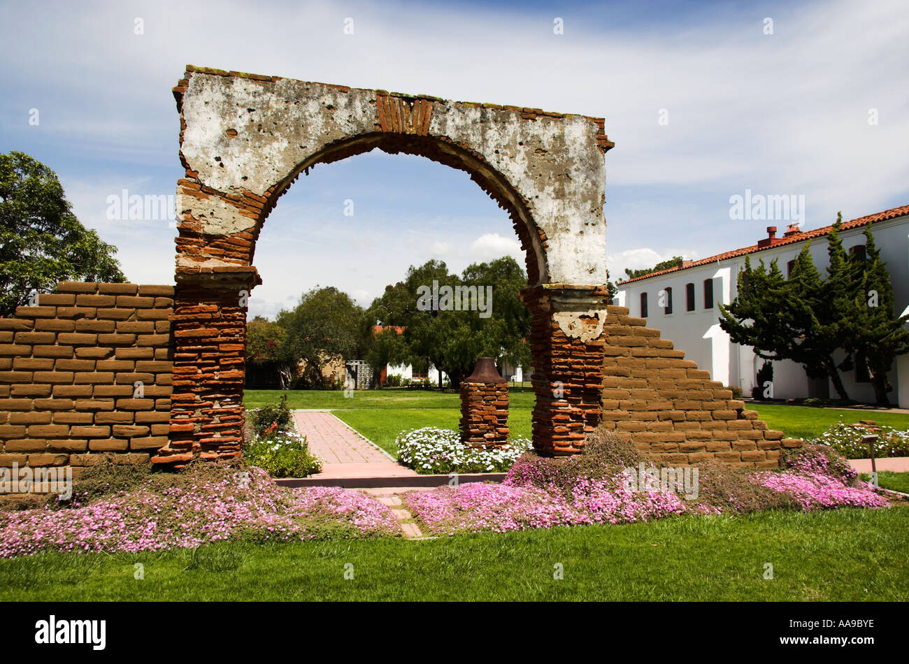 The original quadrangle wall with one standing arch, Mission San Luis ...