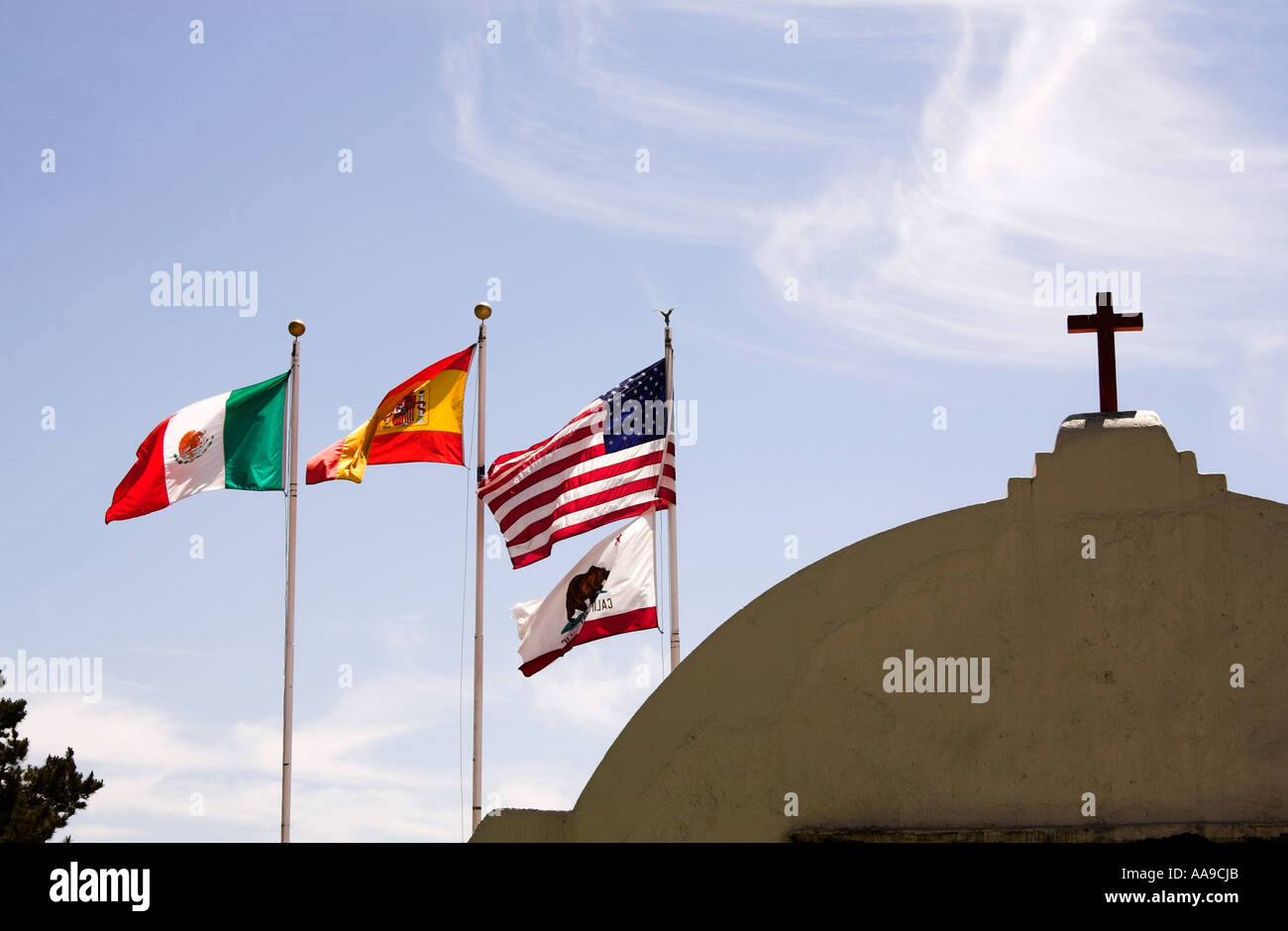 Flags waving outside of Mission San Luis Rey de Francia, Oceanside ...