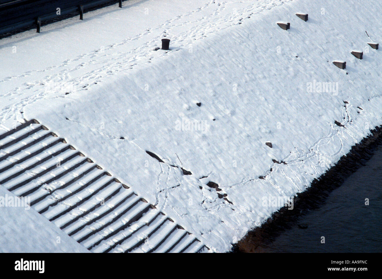 Snow on Danube Riverbank Stock Photo - Alamy