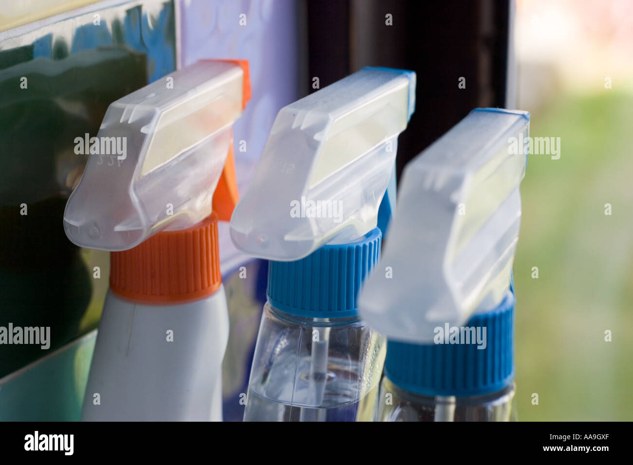 Trigger pump action spray cleaner bottles in kitchen Stock Photo - Alamy