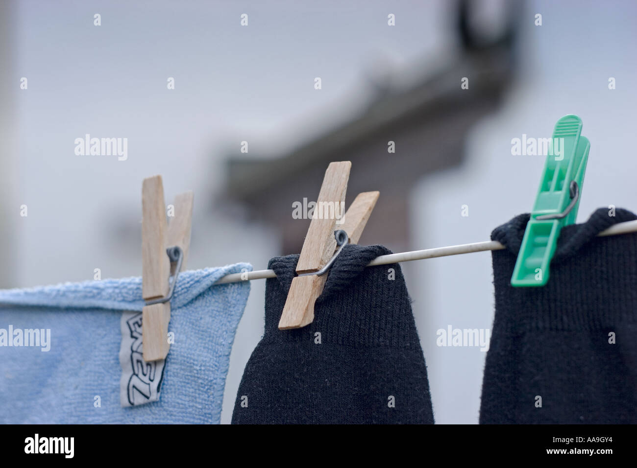 Washing line with clothes pegs Stock Photo - Alamy