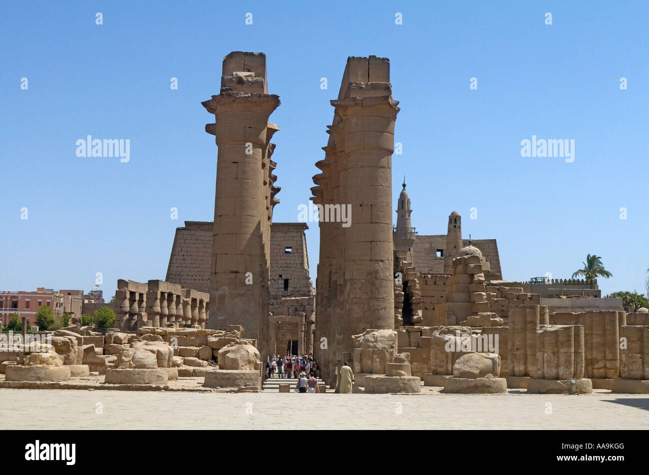 Looking back towards the front Pylon with the columns of Amenhotep III ...