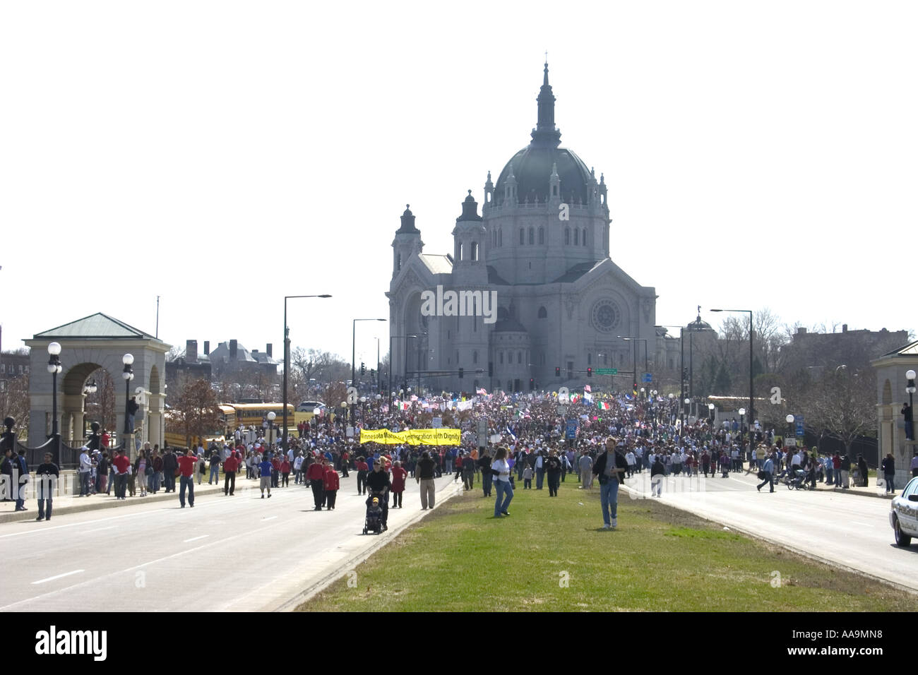 Protesters marching from the cathedral. St. Paul, Minnesota Stock Photo ...