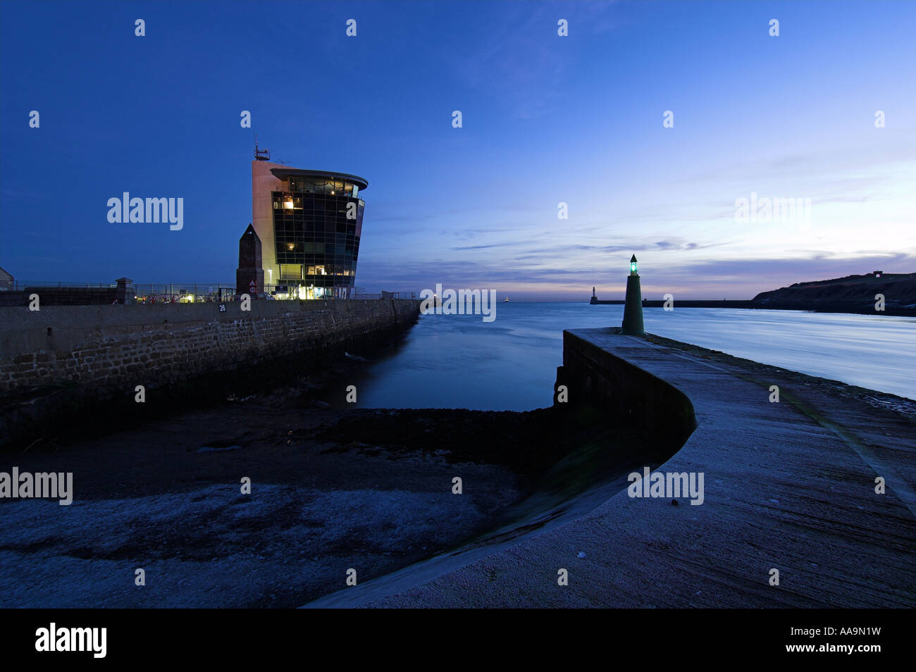 Aberdeen Harbour Control Tower and Breakwater Stock Photo - Alamy