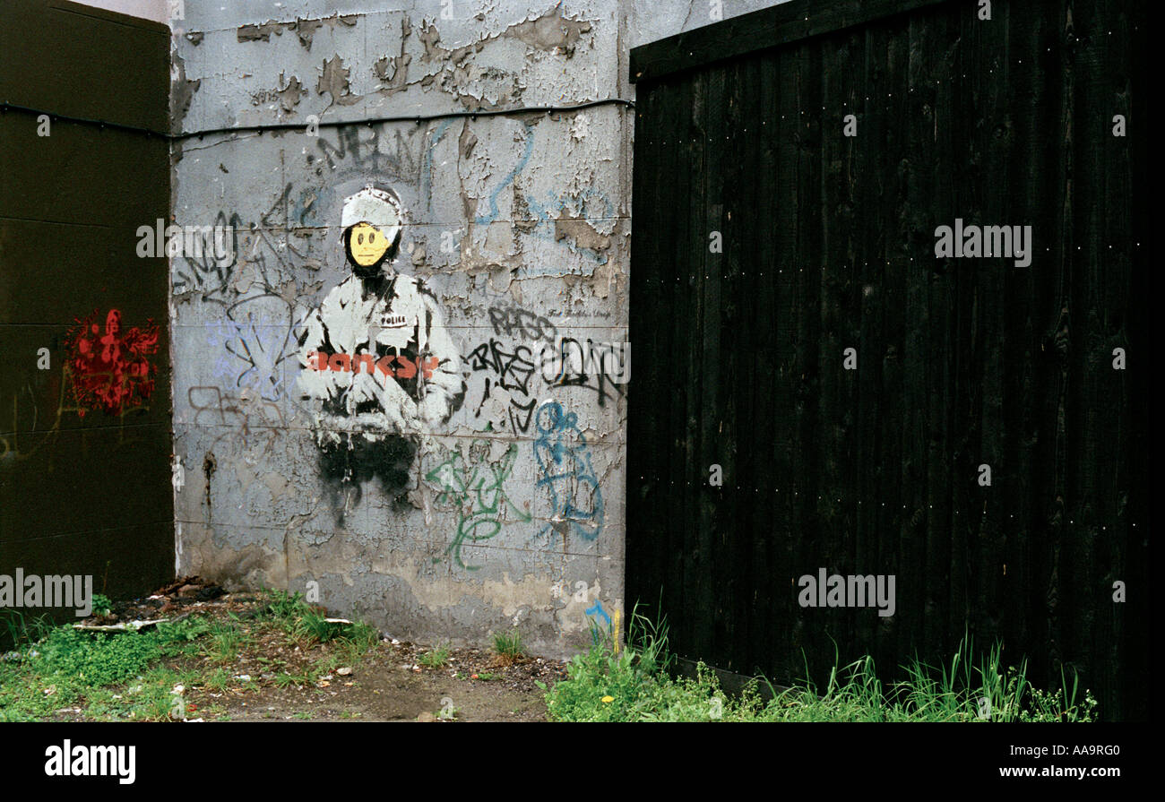 Stencil by the graffiti artist Banksy near Old Street in London Stock ...