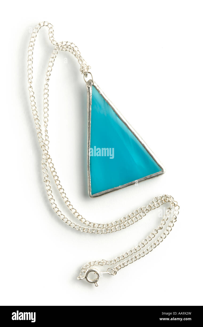 Necklace with a blue triangle gem Isolated over white cutout Stock ...