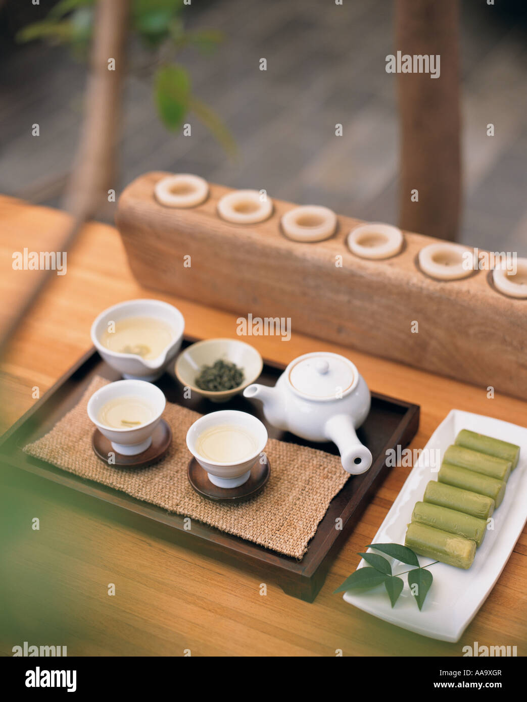 Green tea and rice cake Stock Photo - Alamy