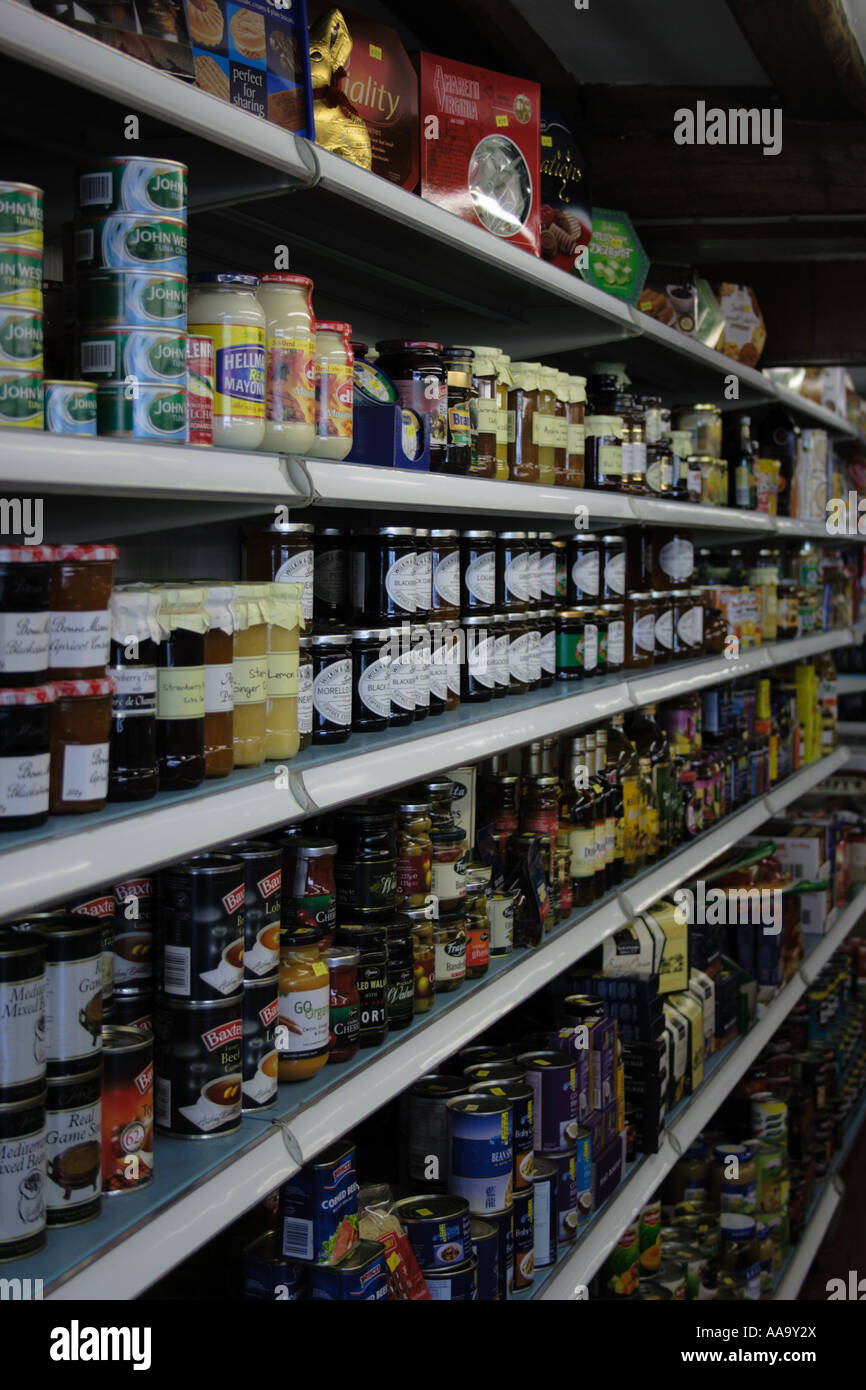 Shelves displaying goods at a delicatessen shop in hadleigh suffolk ...