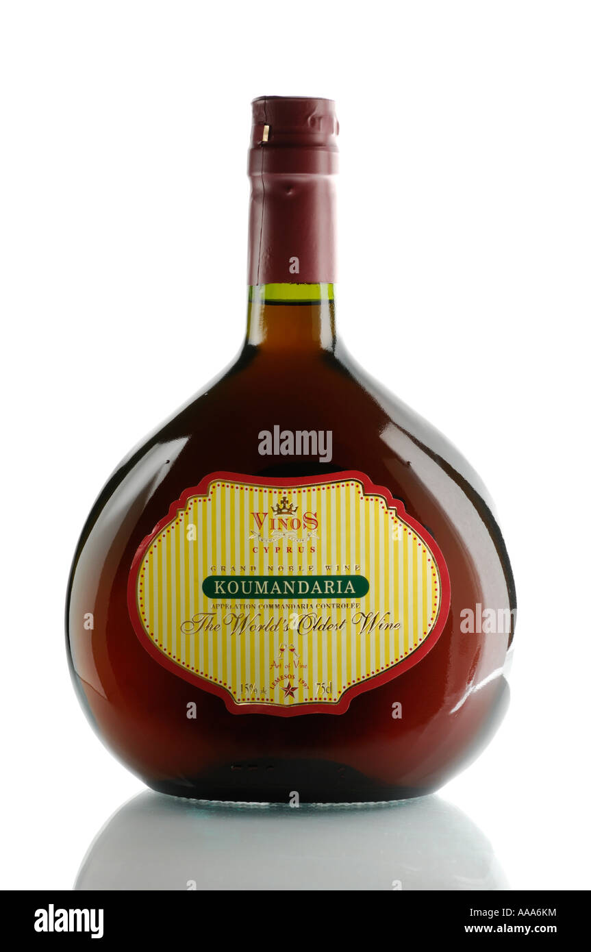 Bottle of Koumandaria Commandaria Cyprus wine Isolated white cutout ...