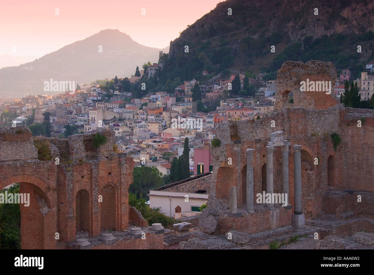 Taormina view from Greek Theatre Sicily Southern Italy Stock Photo - Alamy