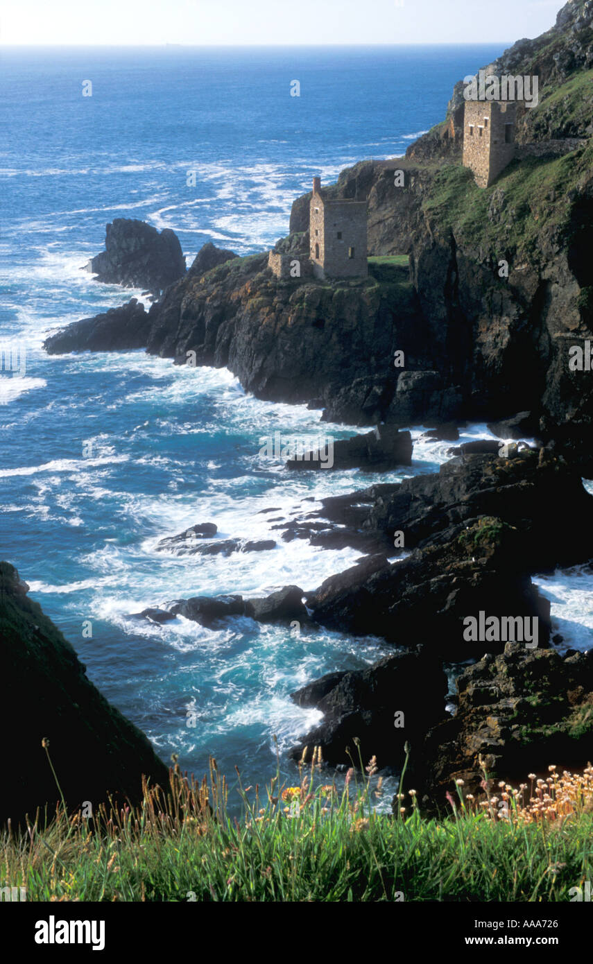 Crowns Crown's ruined tin mineshaft Botallack tin mine Cornwall England ...