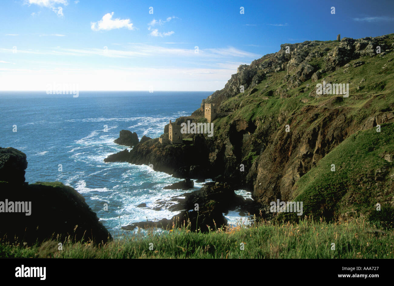 Crowns Crown's ruined tin mineshaft Botallack tin mine Cornwall England ...
